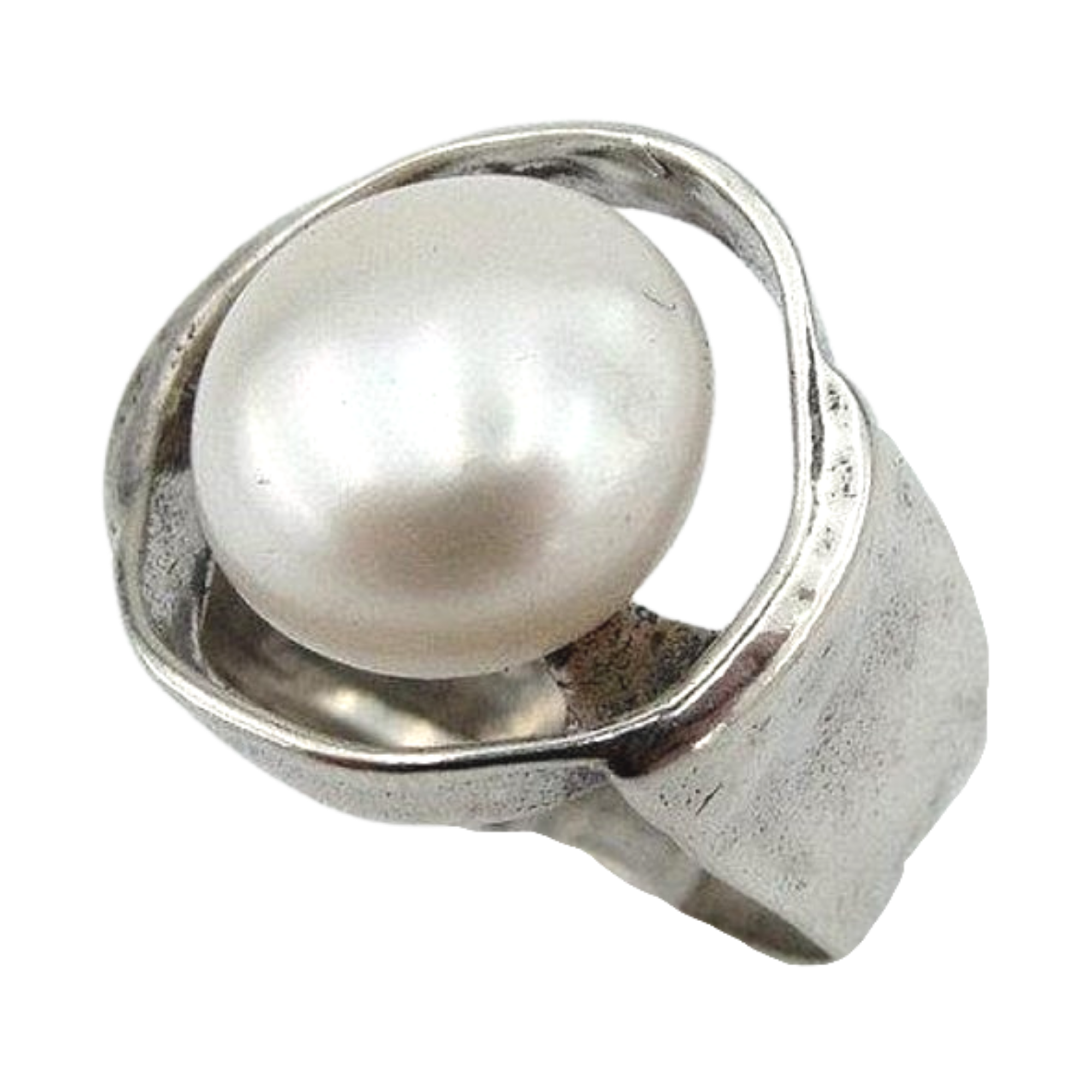Solid sterling silver, and a Big round Natural White pearl gemstone ...