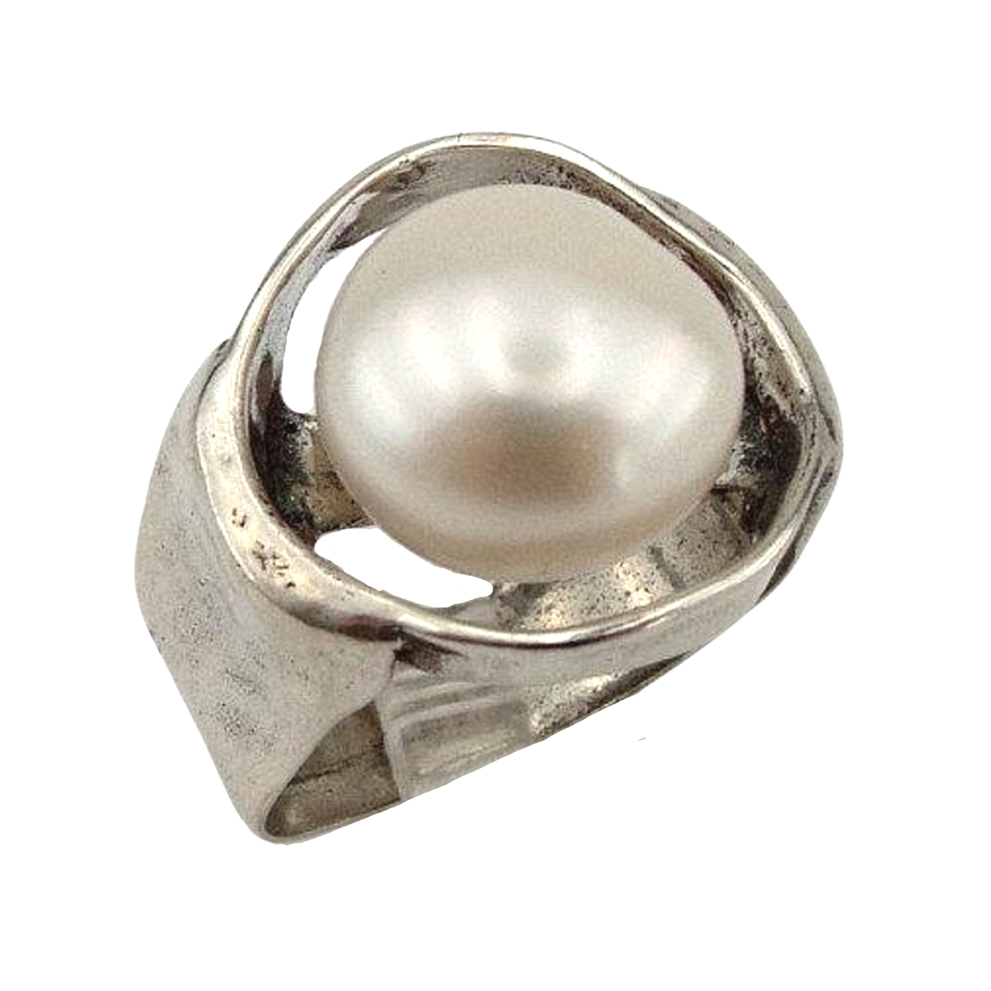 Solid sterling silver, and a Big round Natural White pearl gemstone ...