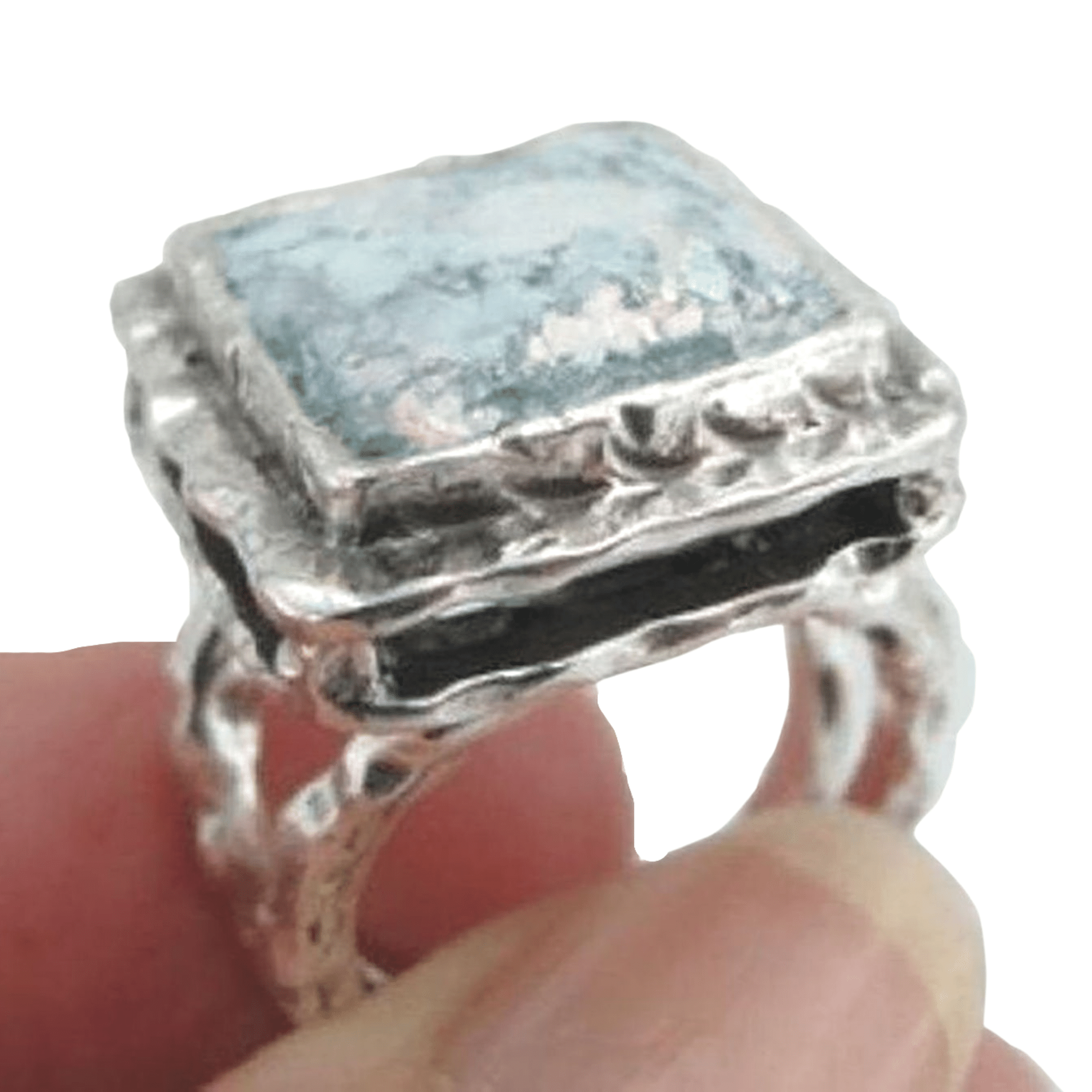 Sterling Silver Square Roman Glass Ring – Hadar Jewelry