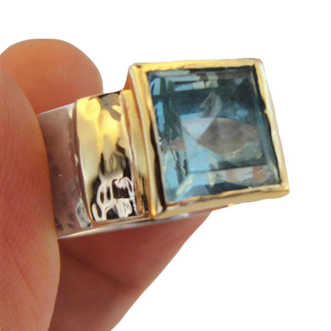 Hadar Jewelry Handmade 9k Gold 925 Silver Blue Topaz Ring