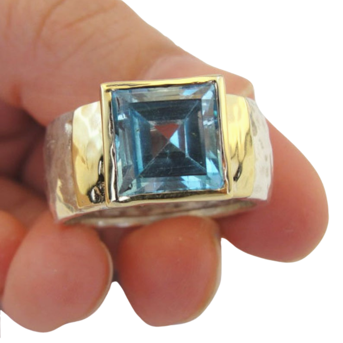 Hadar Jewelry Handmade 9k Gold 925 Silver Blue Topaz Ring